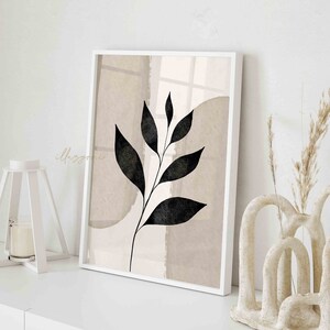 Boho Botanical Leaf Drawing, Printable Wall Art, Modern, Minimalist ...