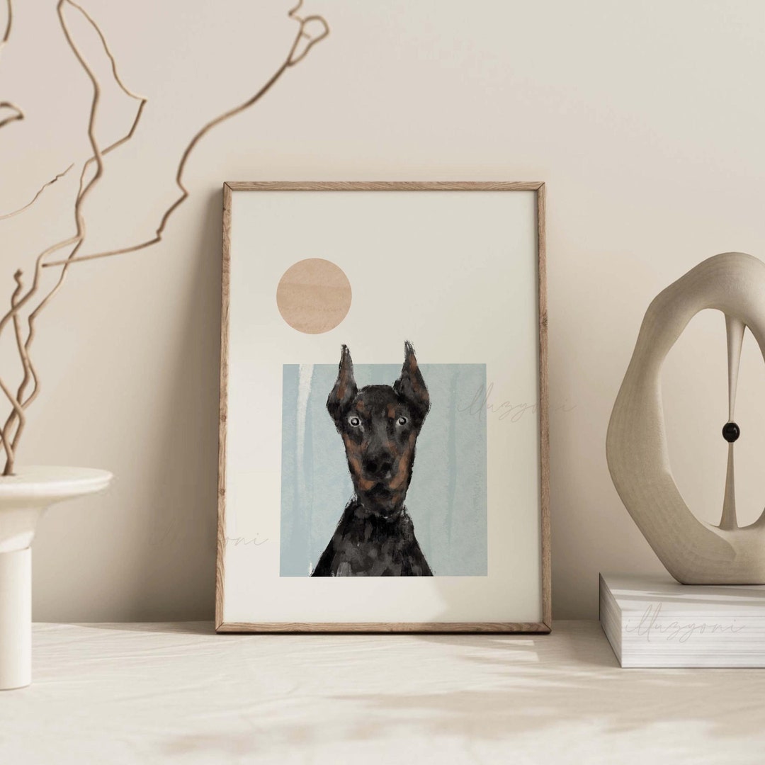 Black Doberman Poster, Printable Wall Art, Neutral Earth Tones, Nursery ...