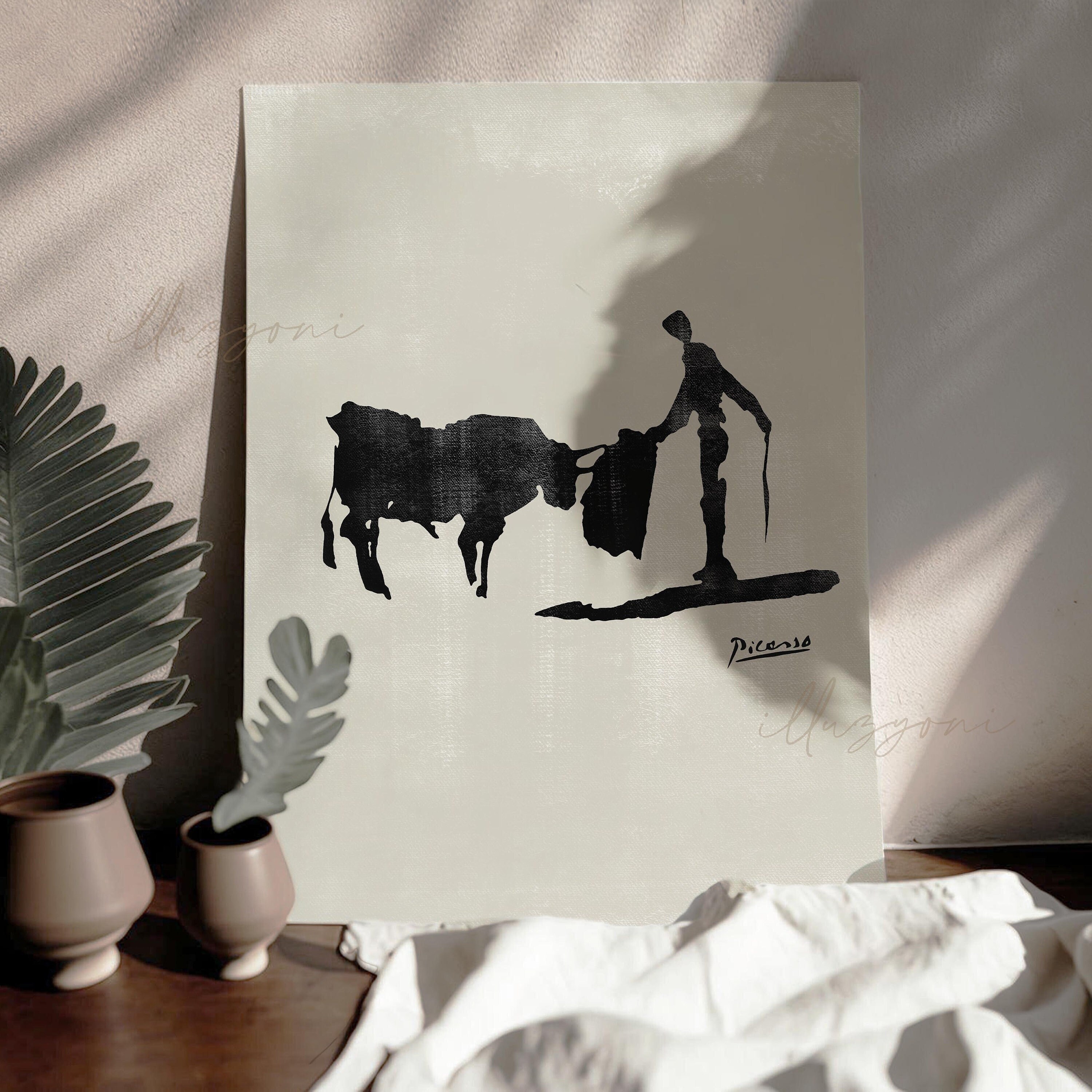 Abstract Bullfight Drawing, Printable Wall Art, Picasso Wall Art, Boho ...