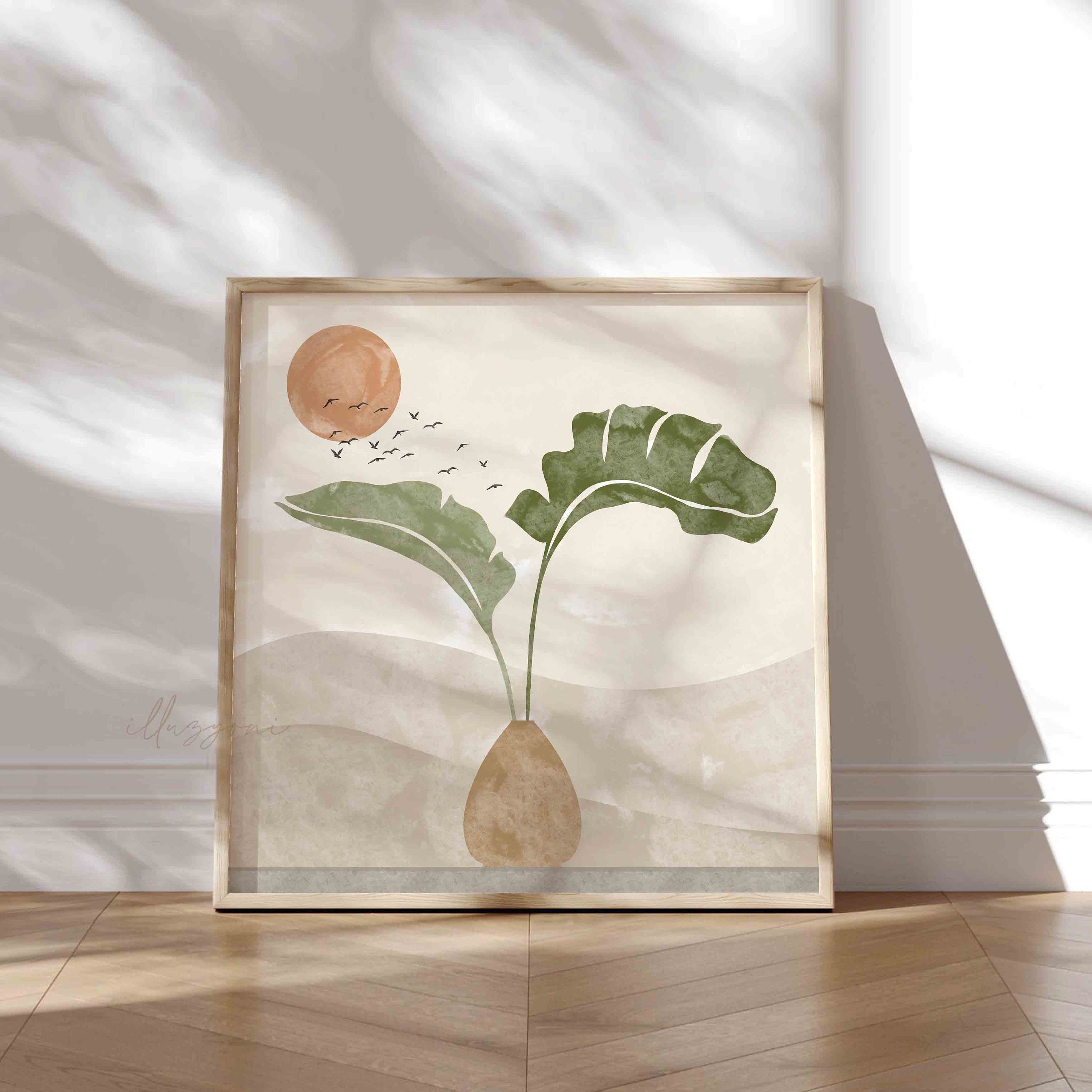 Boho Style Vase Illustration, Printable Wall Art, Mid Century ...