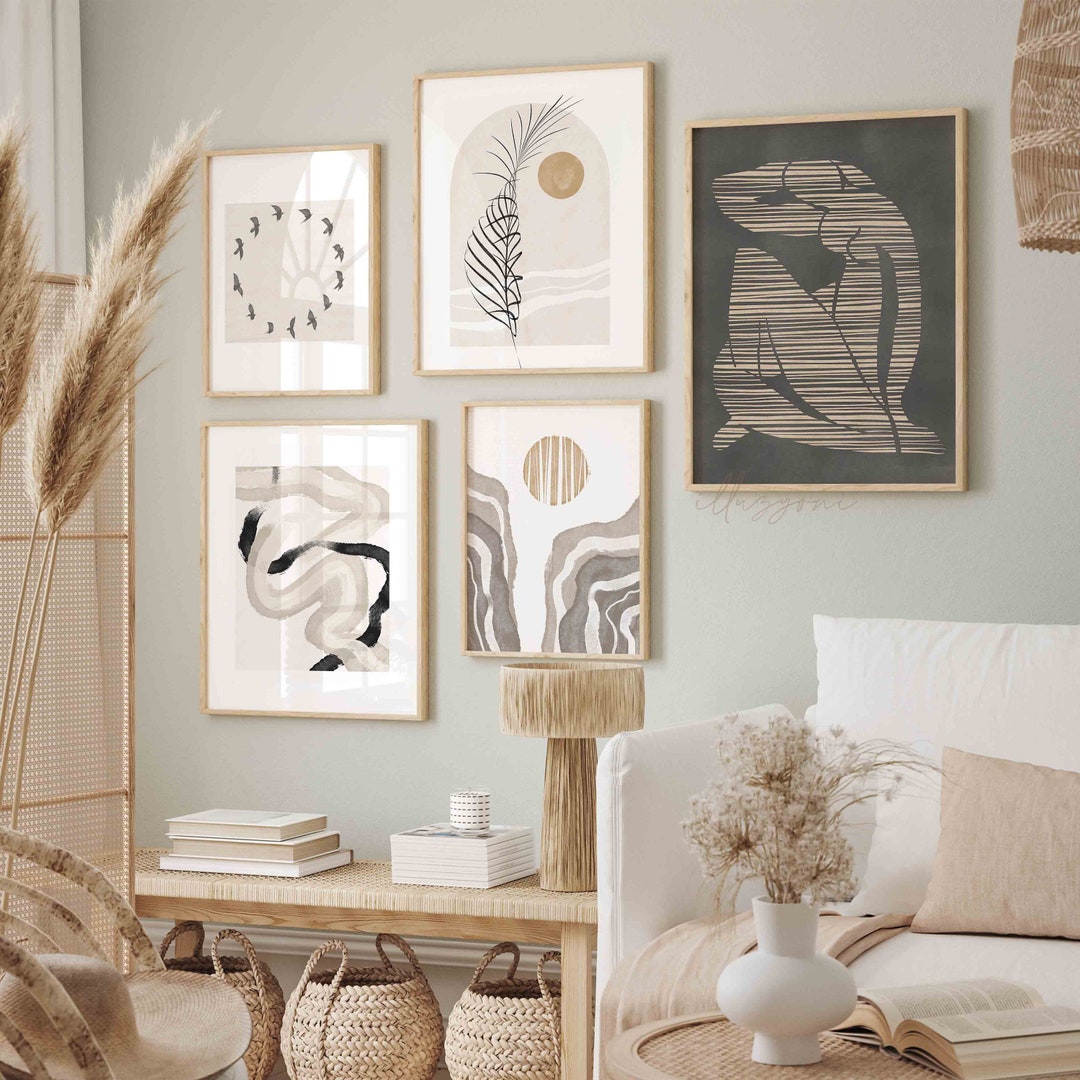 Boho Wandkunst, 5er-Set Prints, druckbare Wandkunst, One Line Print, Boho Print, Henri Matisse ...