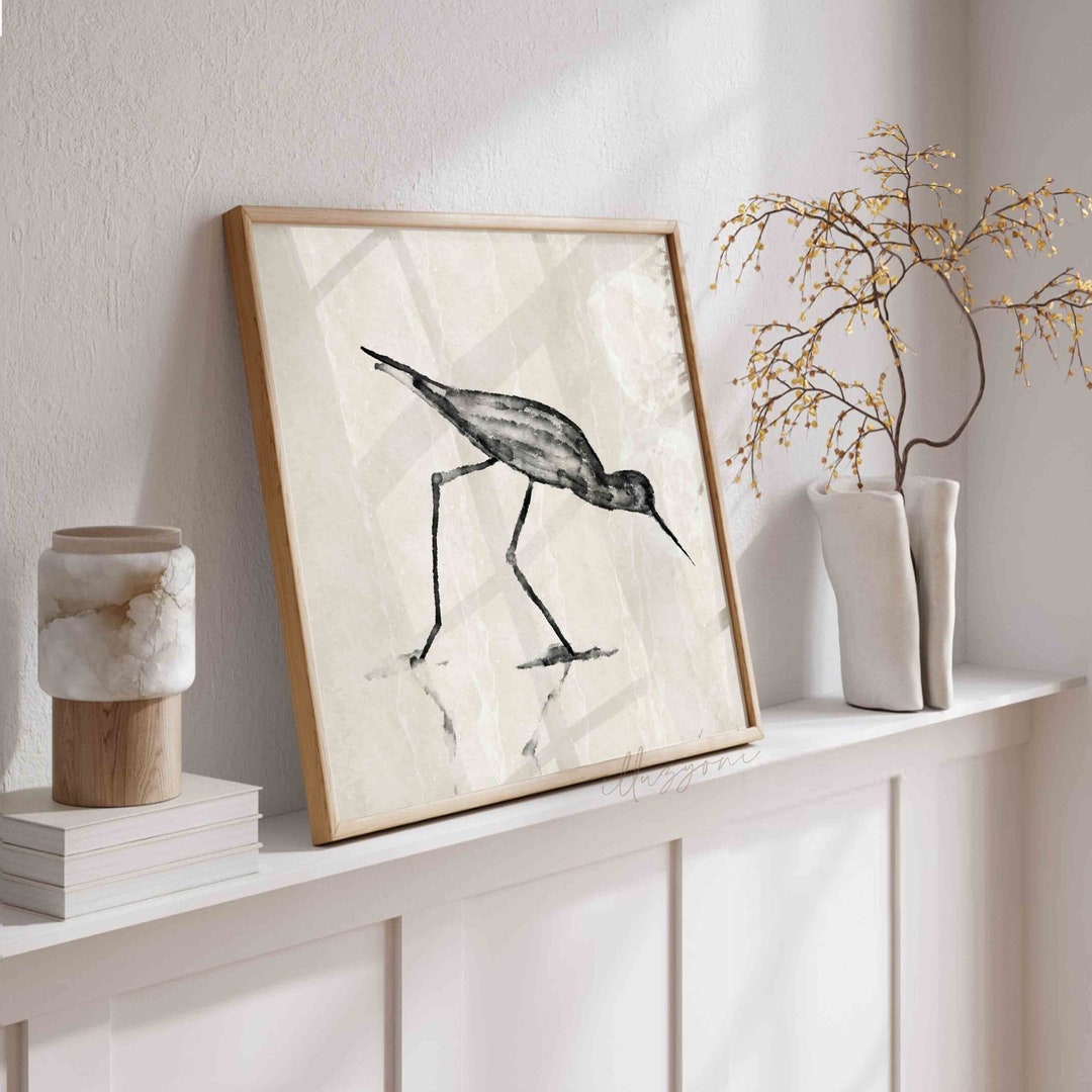 Watercolor Bird Painting, Printable Wall Art, Black and White Boho ...