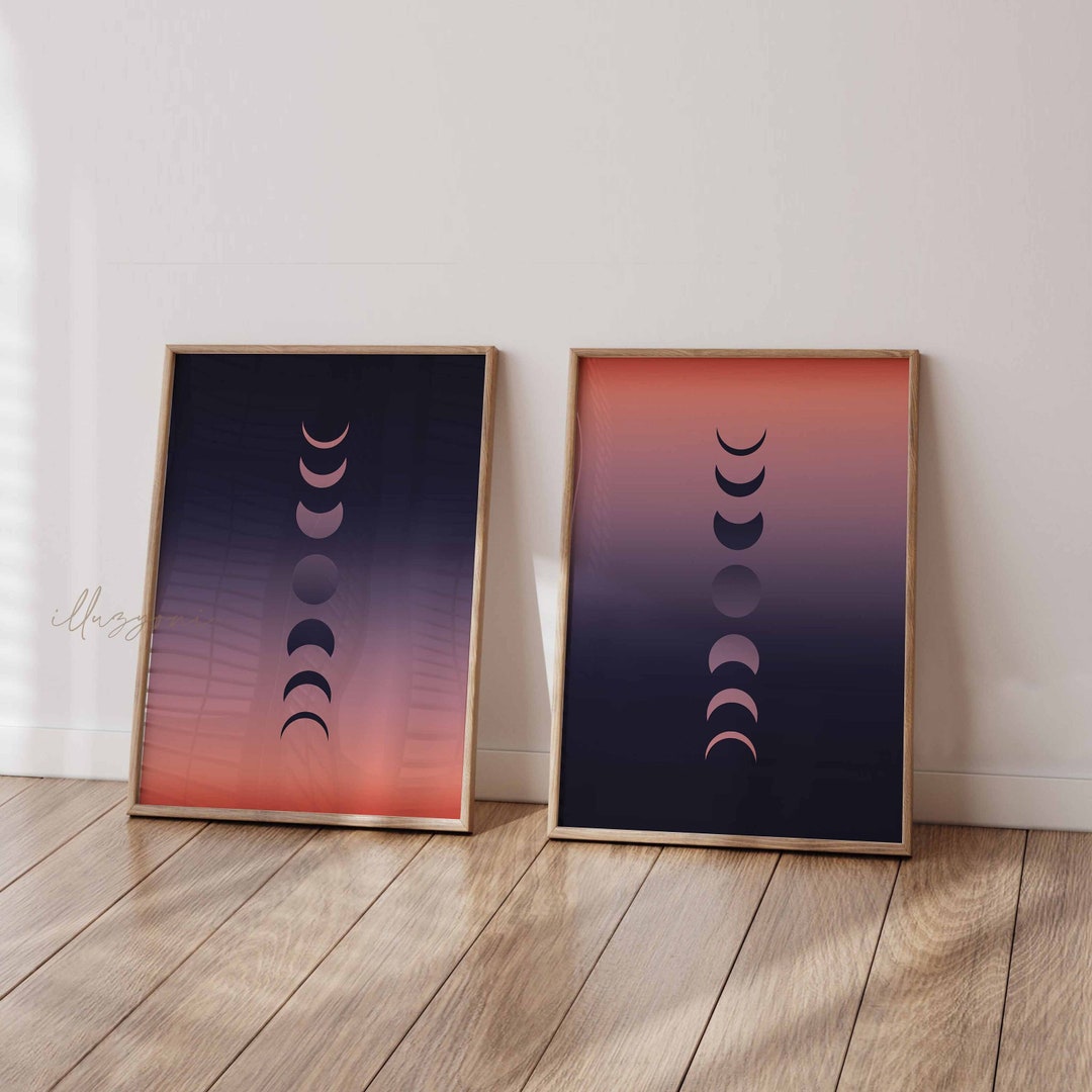 Boho Moon Print, Phases of the Moon, Printable Wall Art, Moon Wall Art ...