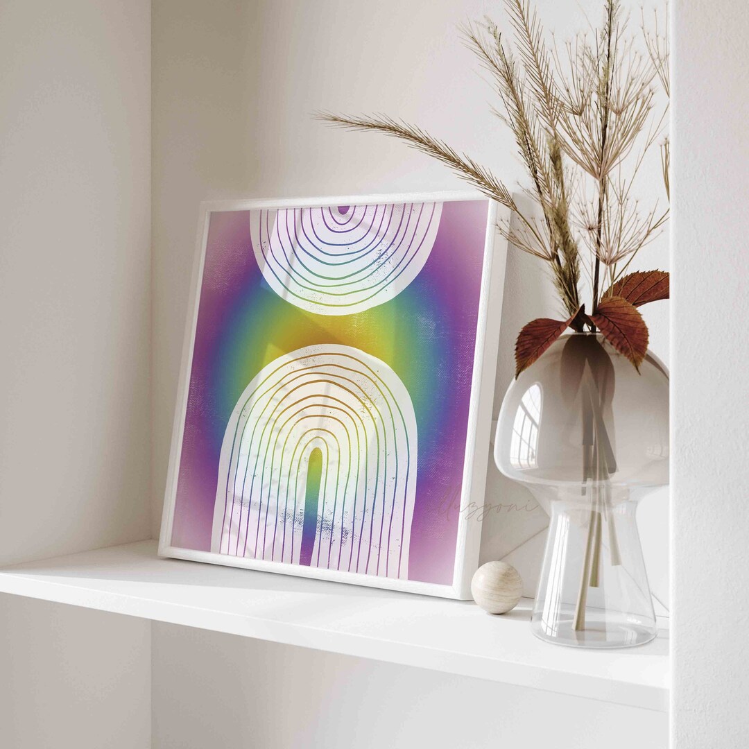Boho Wand Kunst, Regenbogen Print, Wohnzimmer Dekor, Aura Farbverlauf ...