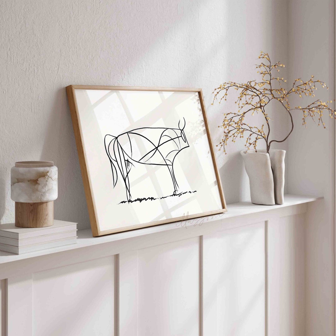 Picasso One Line Drawing, Abstrsact Deconstructed Bull, Printable Wall ...