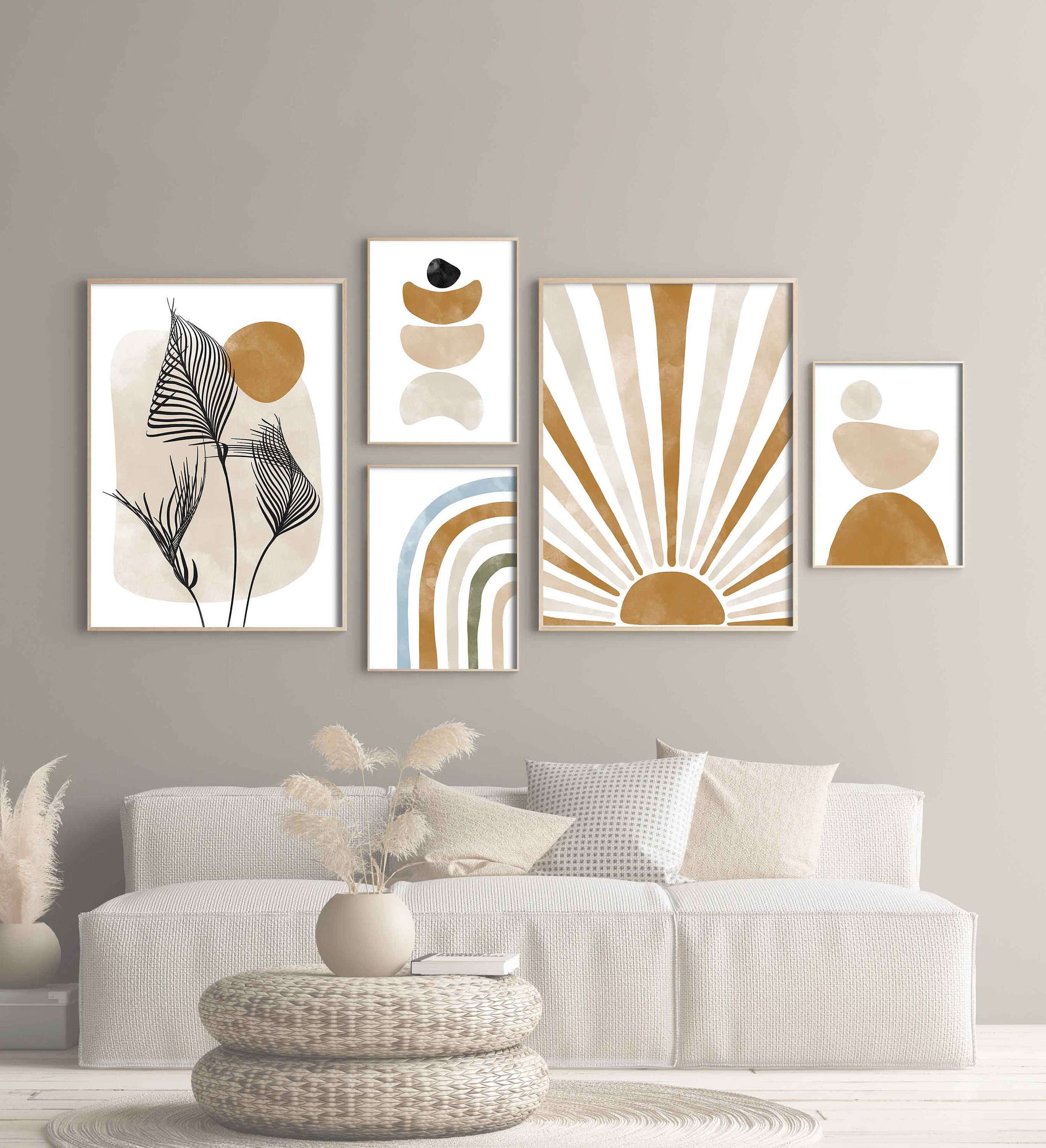 Boho Abstract Set of 5 Prints Printable Wall Art Boho Decor | Etsy