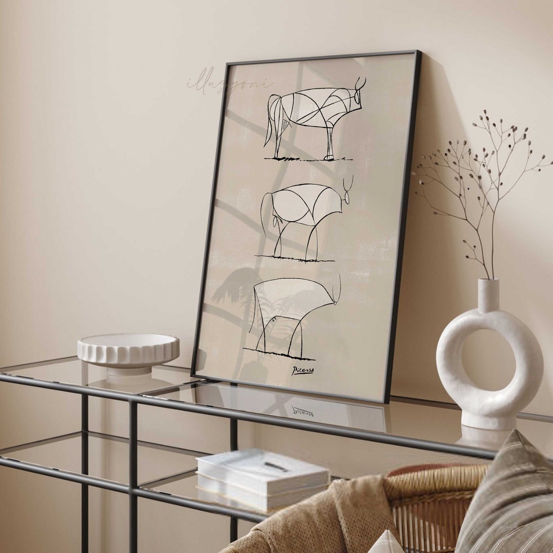 Abstract Bull Drawing, Picasso Poster, One Line Sketch, Deconstructed ...