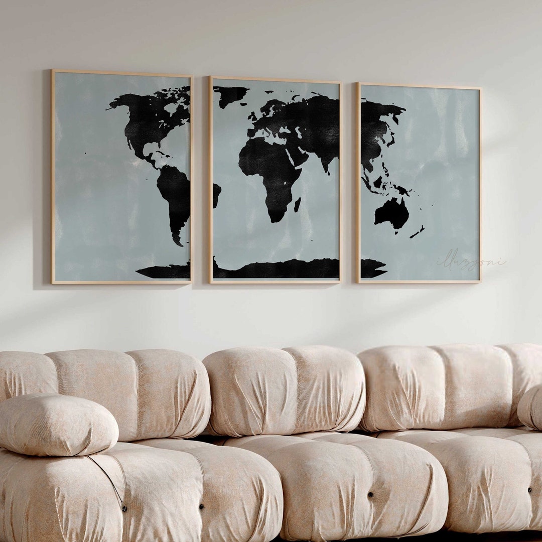 World Map, Set of 3 Prints, Printable Wall Art, World Piece Wall Art ...