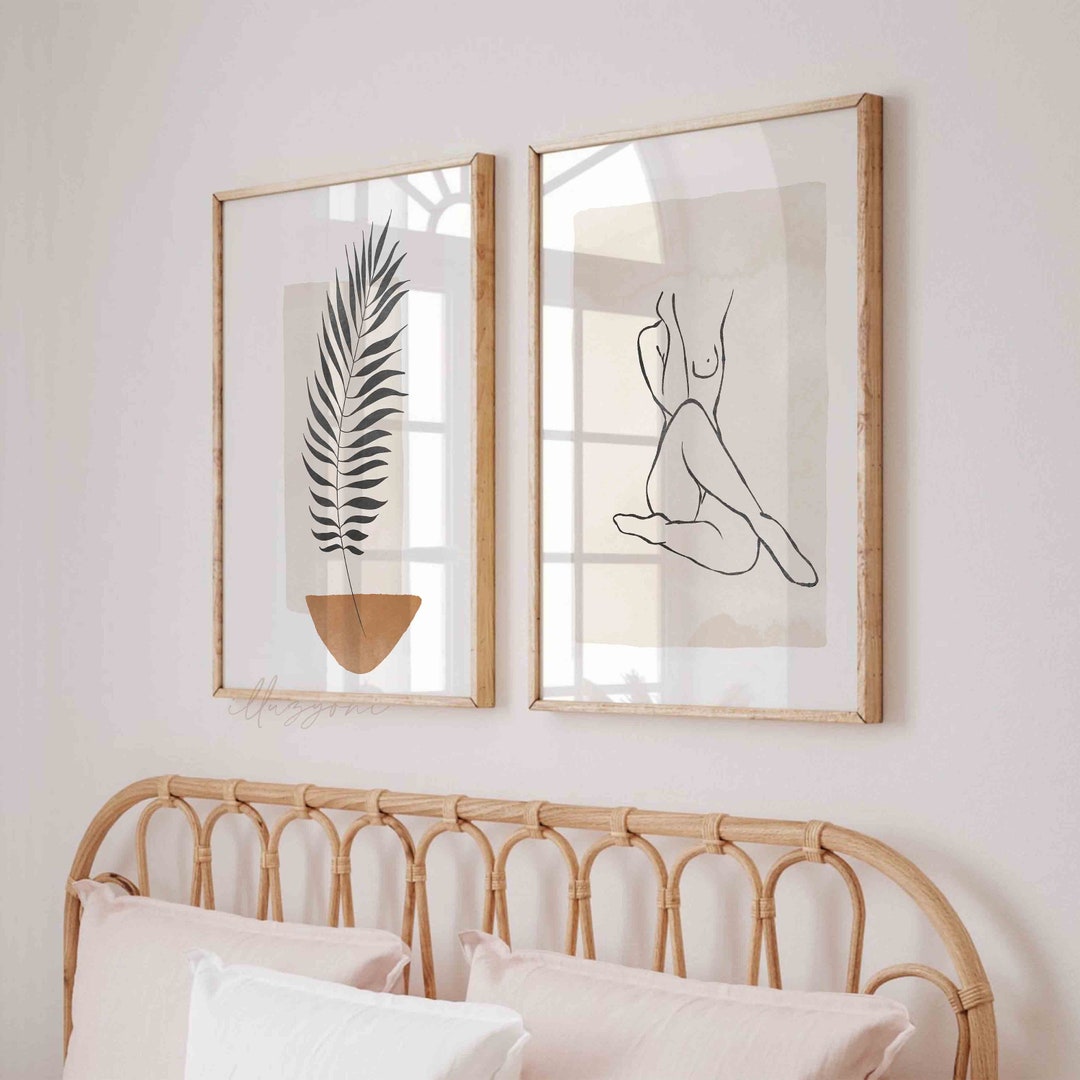 Abstrakte Boho 2er-Set Prints nackte Frau Poster botanische - Etsy.de