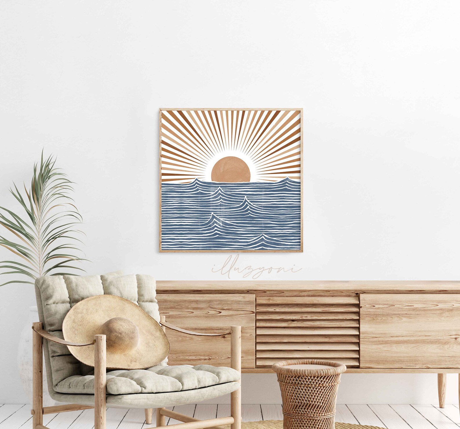 Square Boho Landscape Print Printable Wall Art Blue Ocean - Etsy