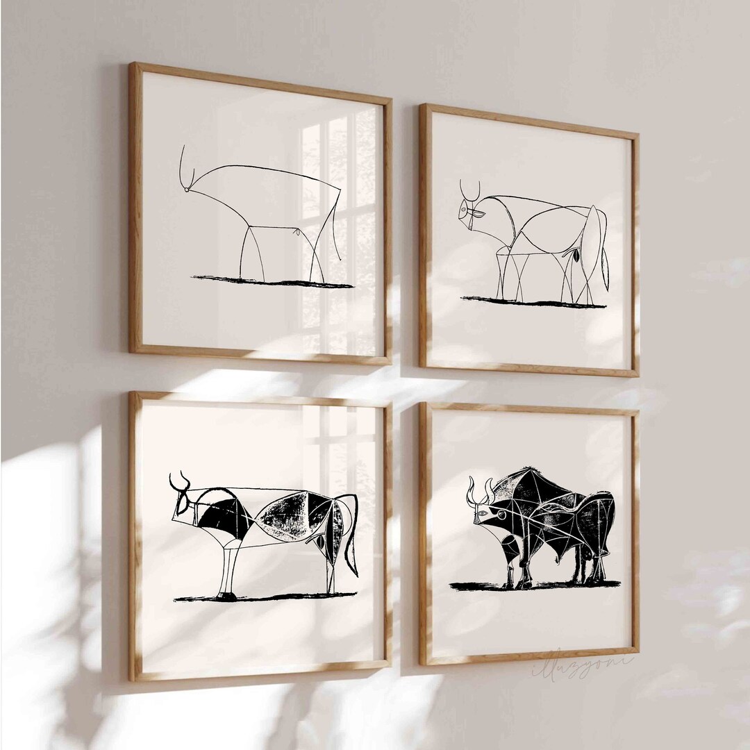 Monochrome Bull Evolution Set of 4 Prints, Printable Wall Art, Museum ...