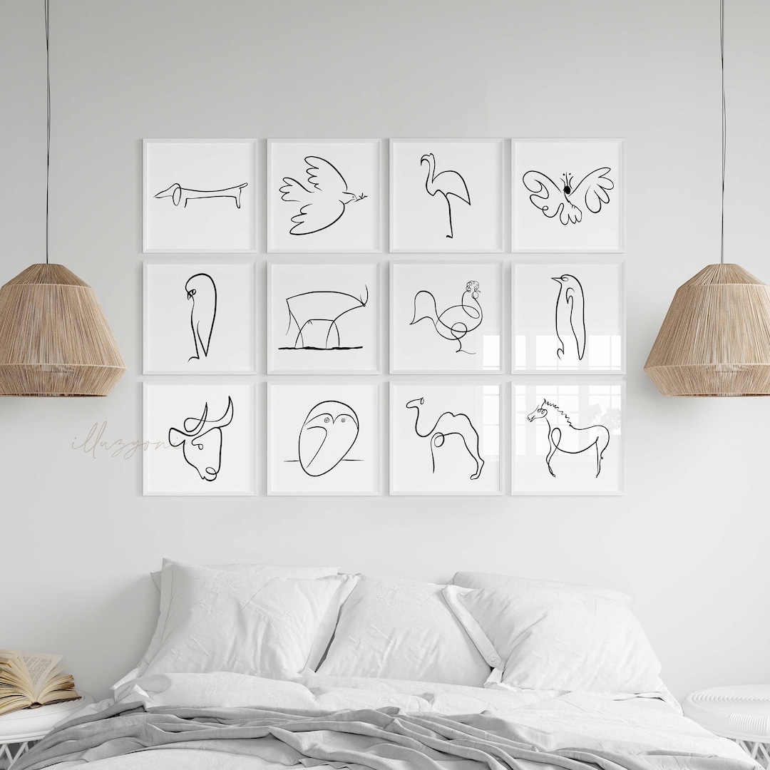Picasso One Line Drawings, Set of 12 Prints, Printable Wall Art ...