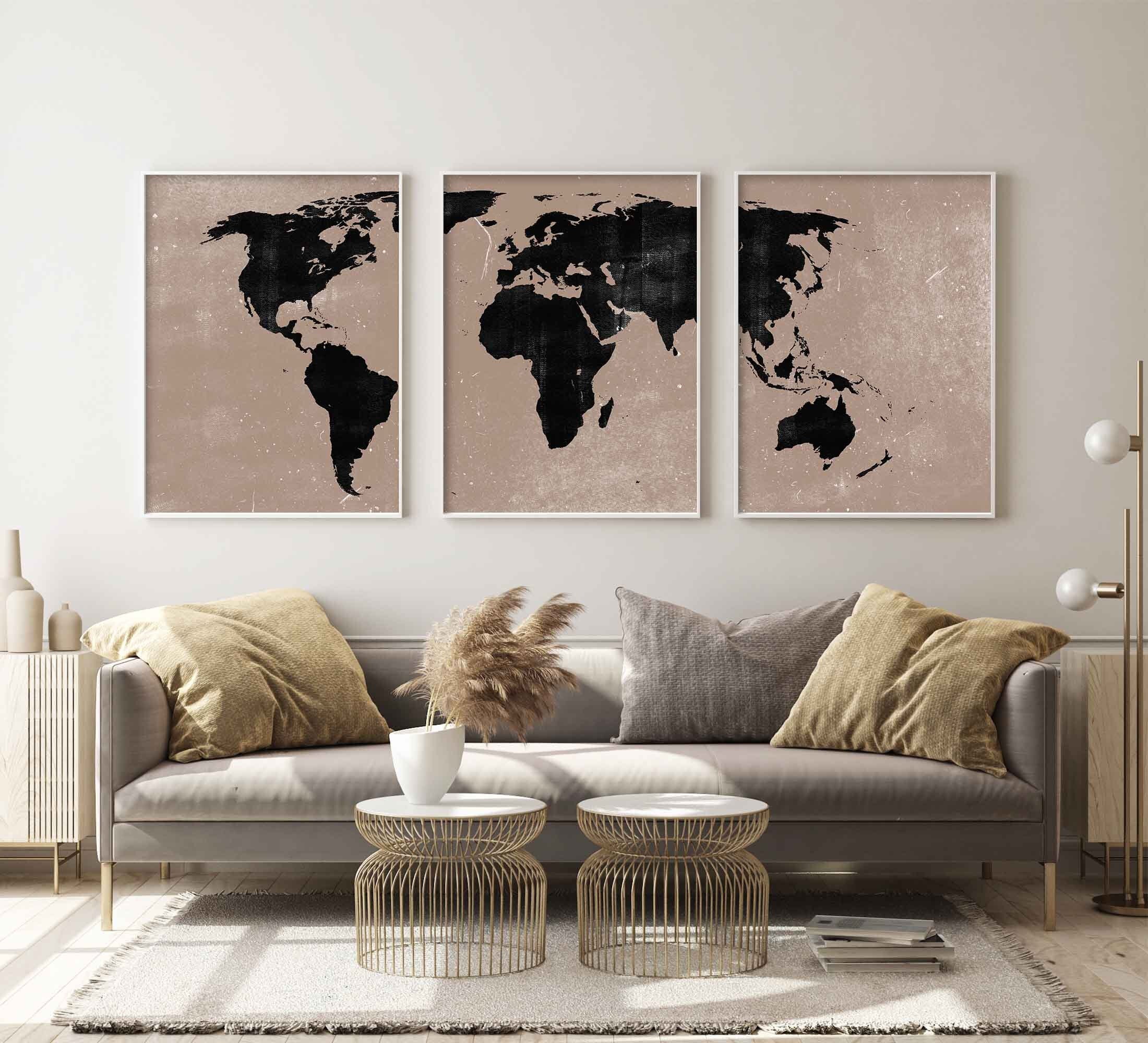 World Map Set of 3 Prints Printable Wall Art World Piece | Etsy