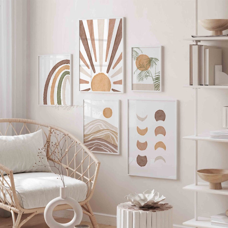 Boho Prints, Abstract Set of 5 Prints, Printable Wall Art, Boho Decor ...