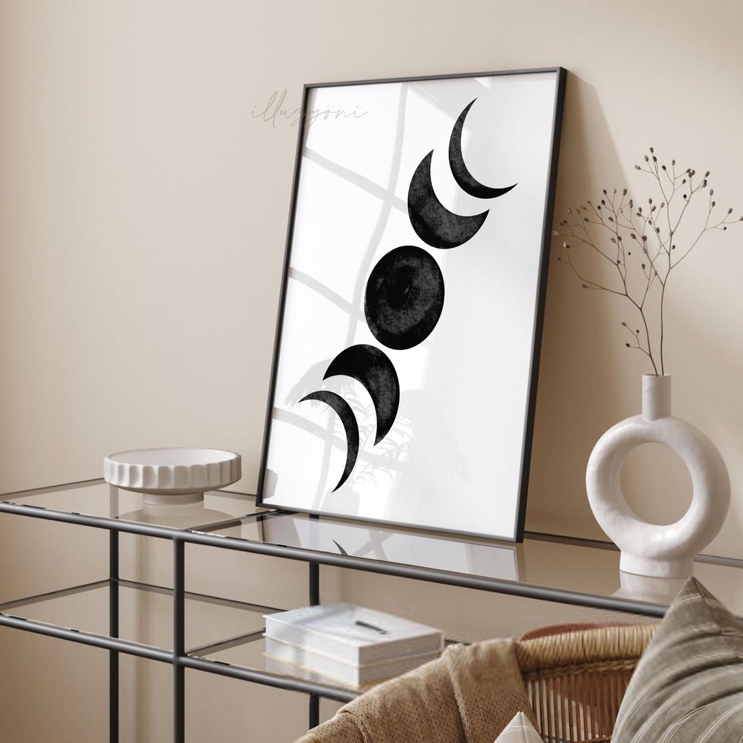 Boho Moon Drawing, Phases of the Moon, Printable Wall Art, Mid Century ...