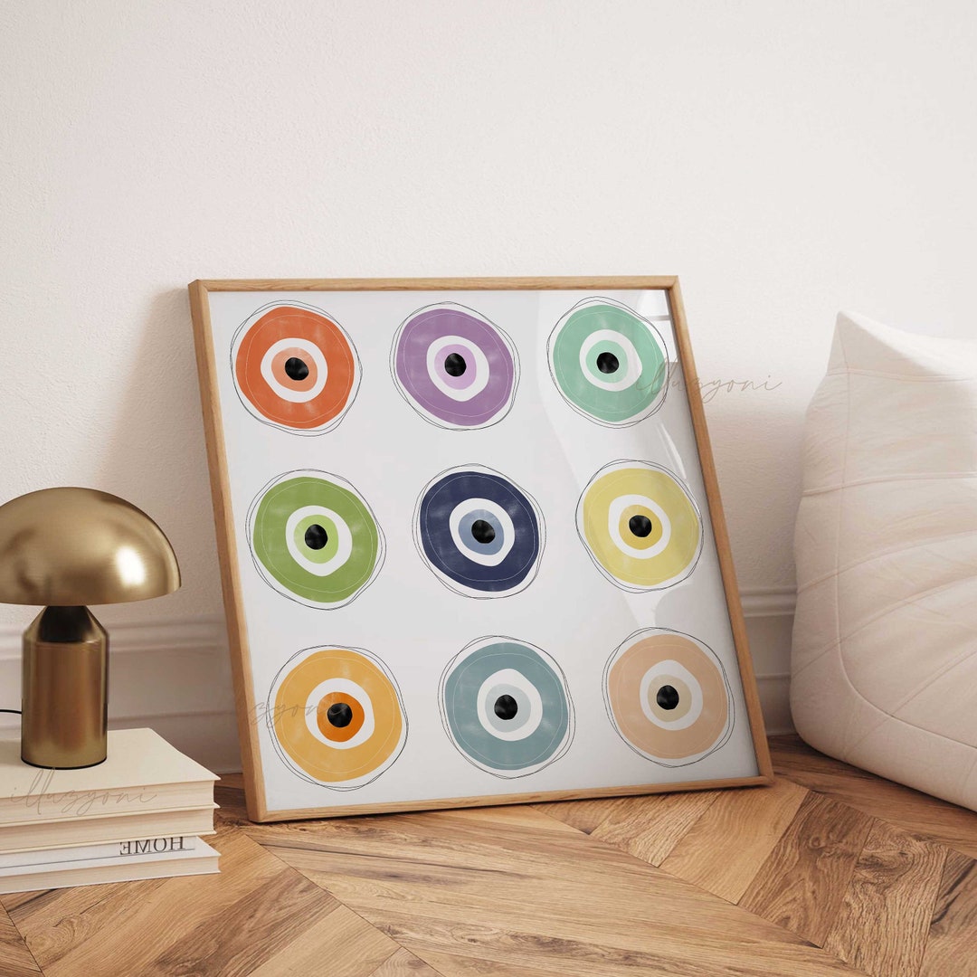 Colorful Evil Eye Nursery Room Poster, Traditional Blue Evil Eye ...