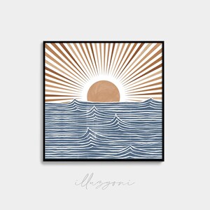 Square Boho Landscape Print Printable Wall Art Blue Ocean - Etsy