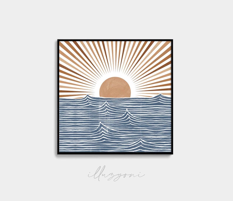 Square Boho Landscape Print Printable Wall Art Blue Ocean - Etsy