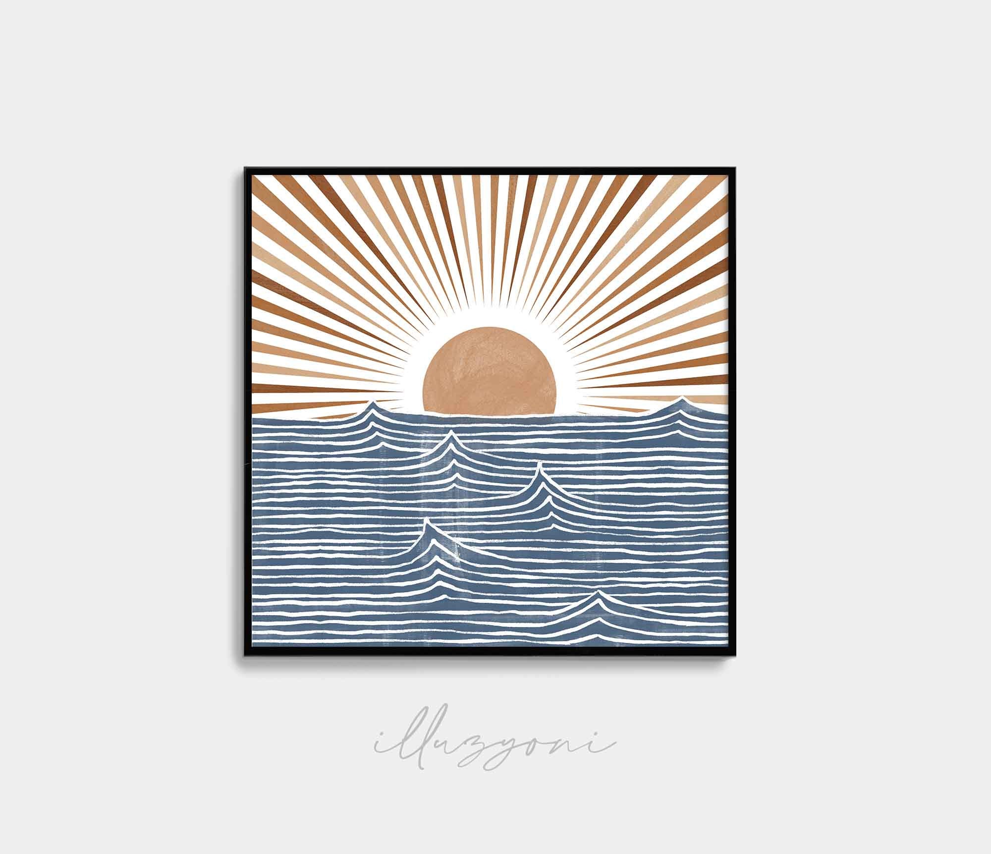 Square Boho Landscape Print Printable Wall Art Blue Ocean - Etsy