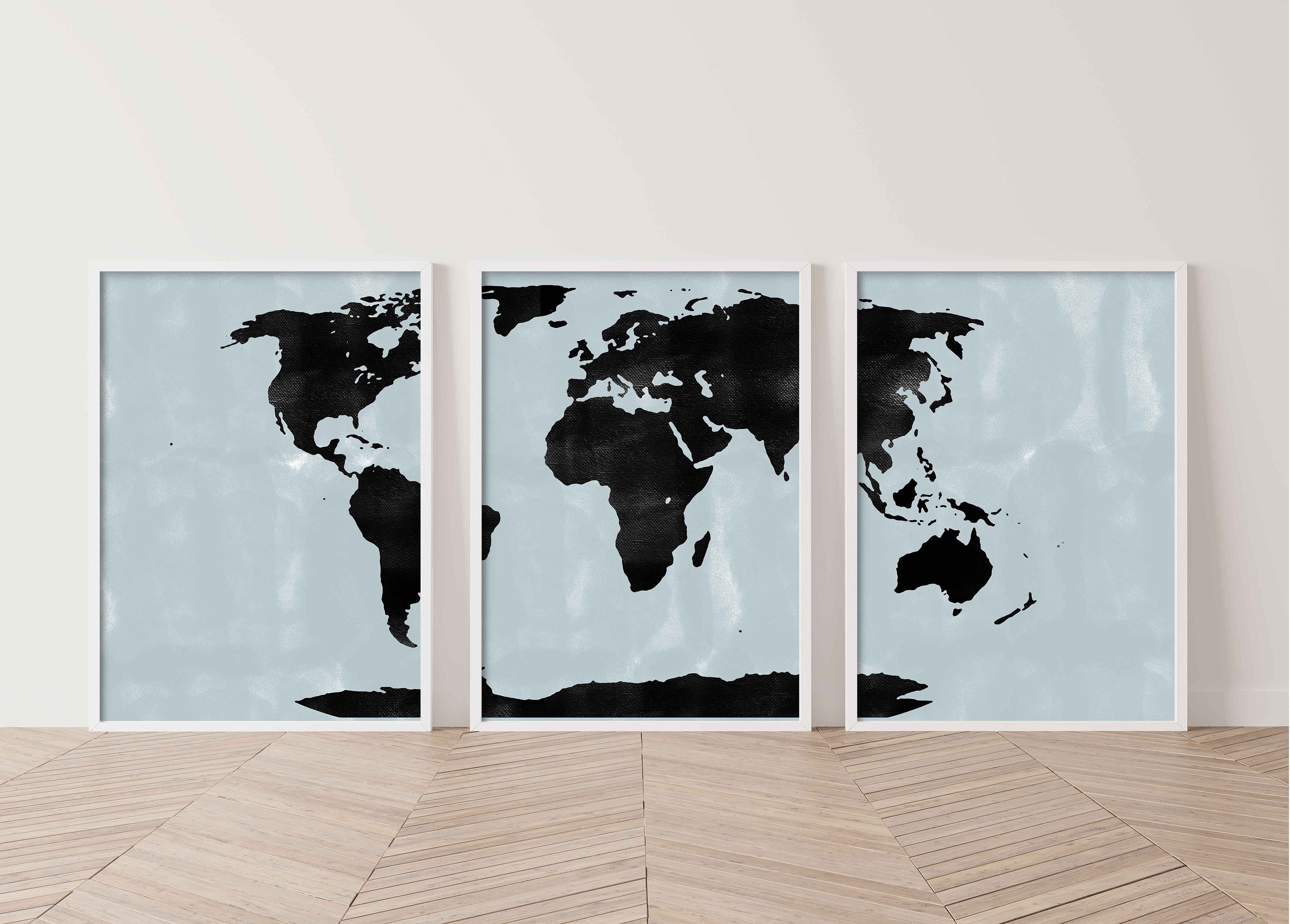 World Map Set of 3 Prints Printable Wall Art World Piece - Etsy