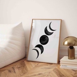 Boho Moon Drawing, Phases of the Moon, Printable Wall Art, Mid Century ...
