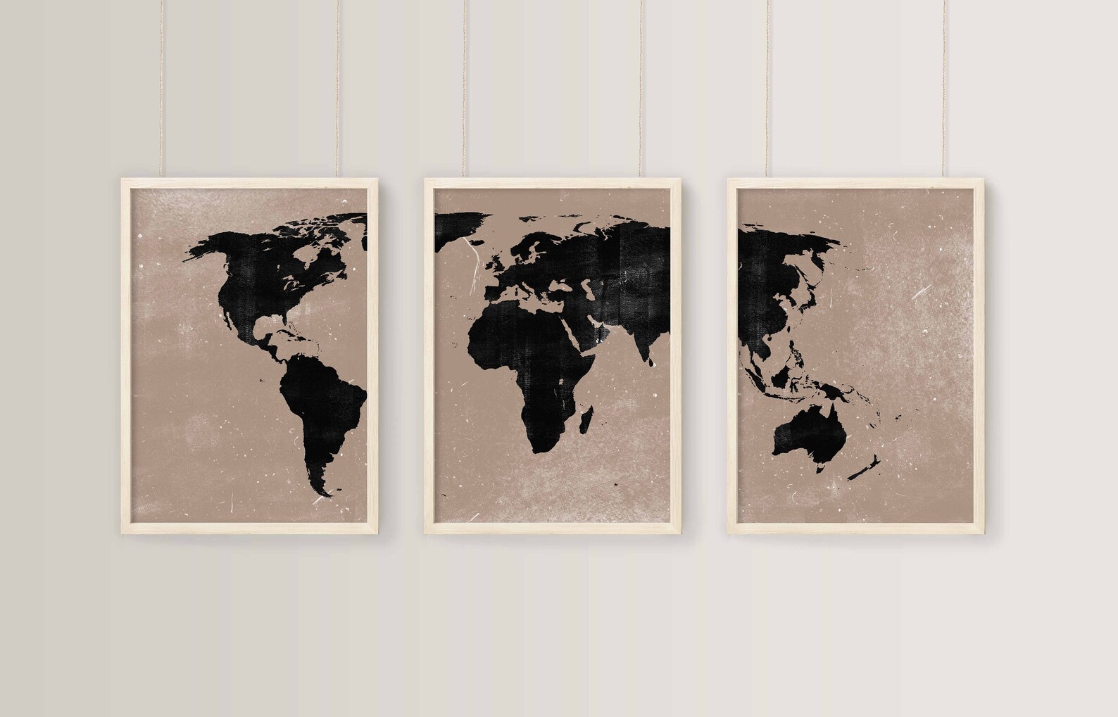 World Map Set of 3 Prints Printable Wall Art World Piece | Etsy