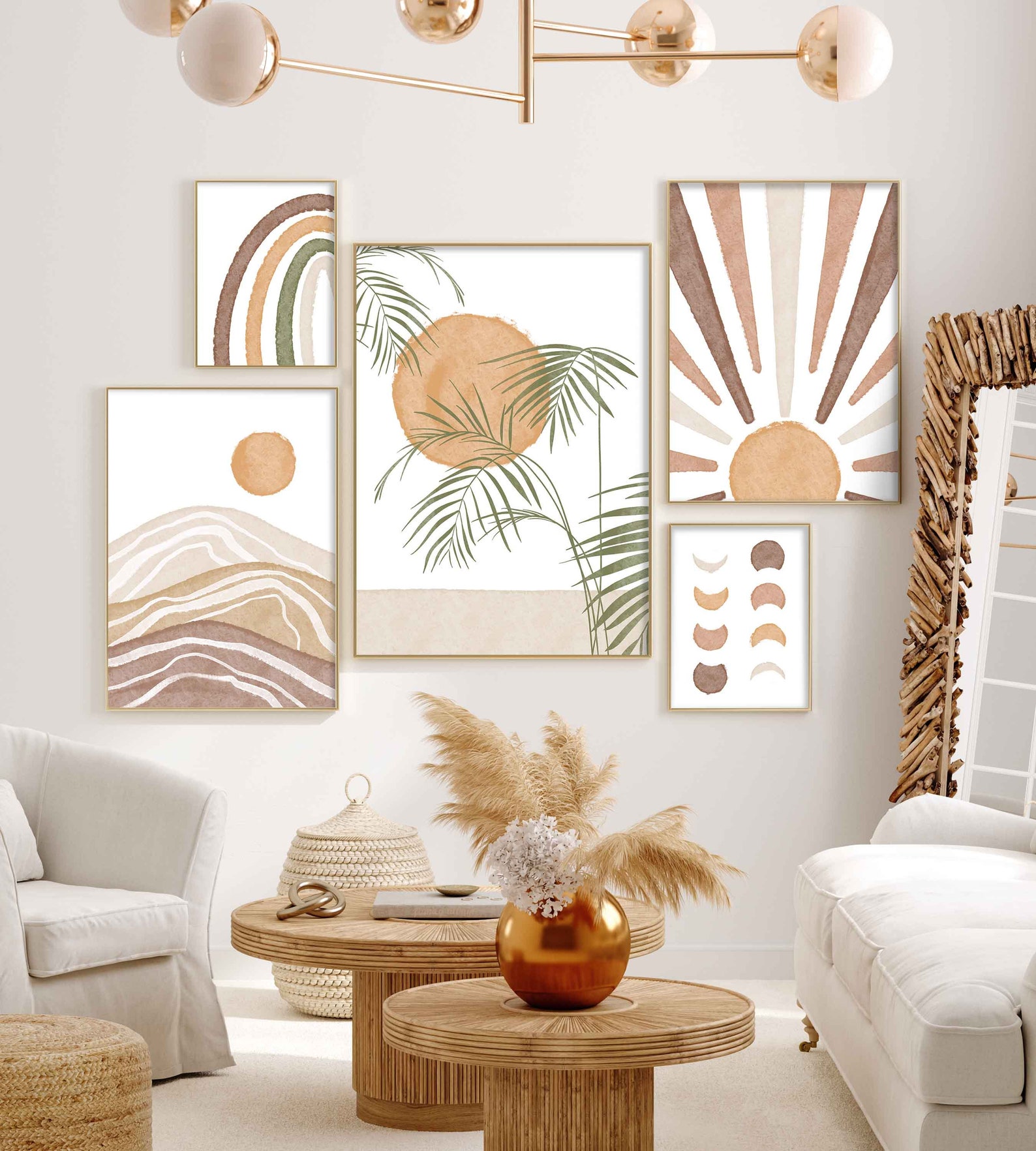 Boho Prints Abstract Set of 5 Prints Printable Wall Art - Etsy