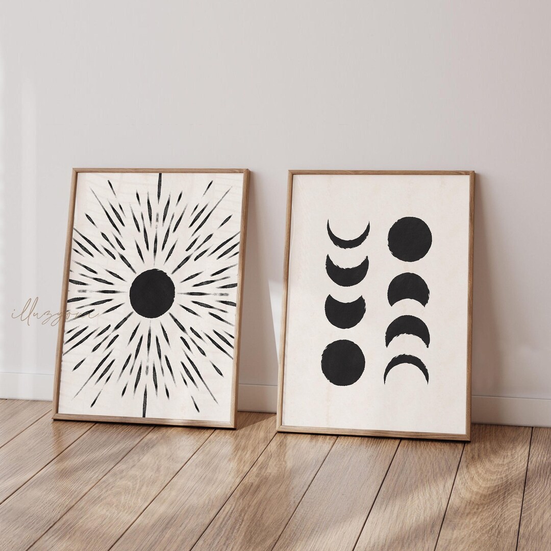 Sun and Moon Poster, Boho Home Decor, Mid Century, Set of 2 Prints ...