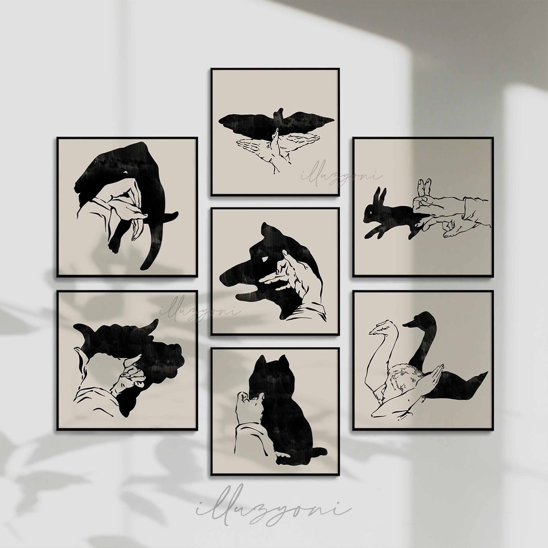 Abstract Hand Shadow Set of 7 Prints, Picasso Animal Print, One Line ...