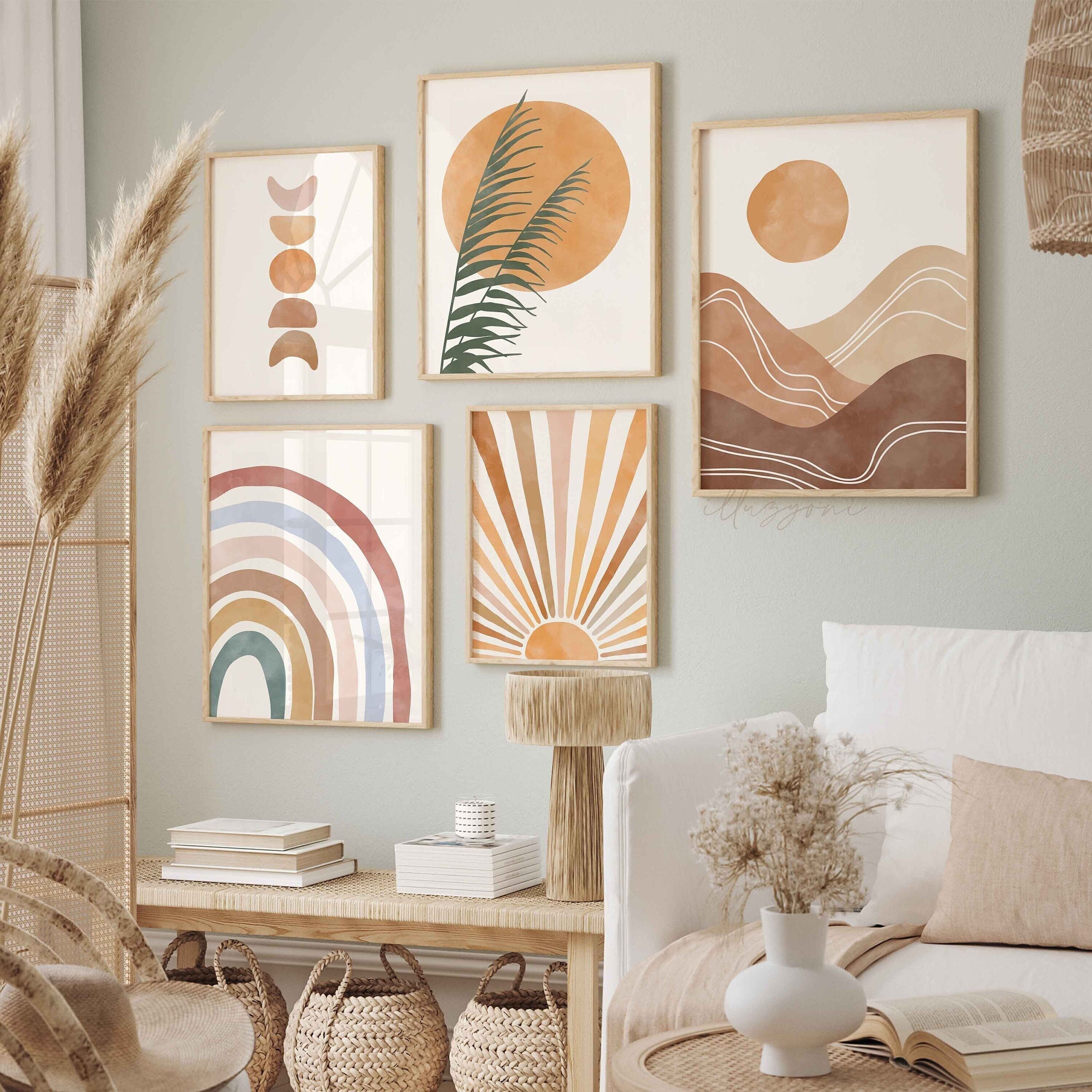 Abstract Boho Set of 5 Prints Nursery Room Art Mid Century Printable Wall Art Boho Home Decor Modern One Line Sketch Living Room Decor Etsy