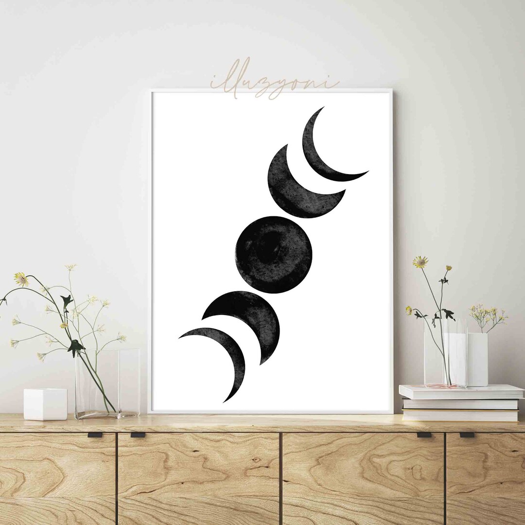 Boho Moon Drawing Phases of the Moon Printable Wall Art Mid - Etsy