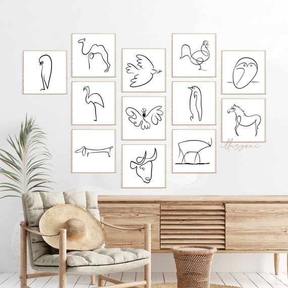 Picasso One Line Drawings Set of 12 Prints Printable Wall - Etsy