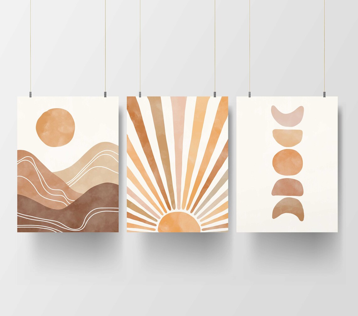 Boho Abstract Set of 3 Prints Printable Wall Art Boho Decor - Etsy