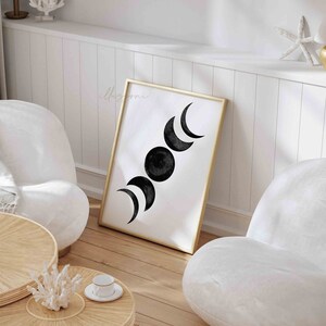 Boho Moon Drawing, Phases of the Moon, Printable Wall Art, Mid Century ...
