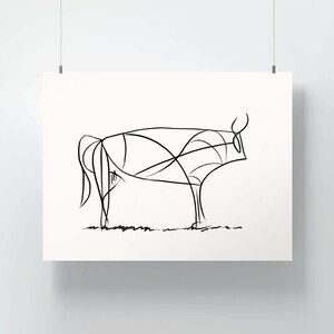 Picasso One Line Drawing, Abstrsact Deconstructed Bull, Printable Wall ...