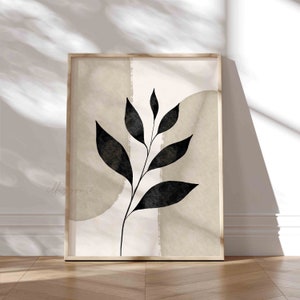 Boho Botanical Leaf Drawing, Printable Wall Art, Modern, Minimalist ...