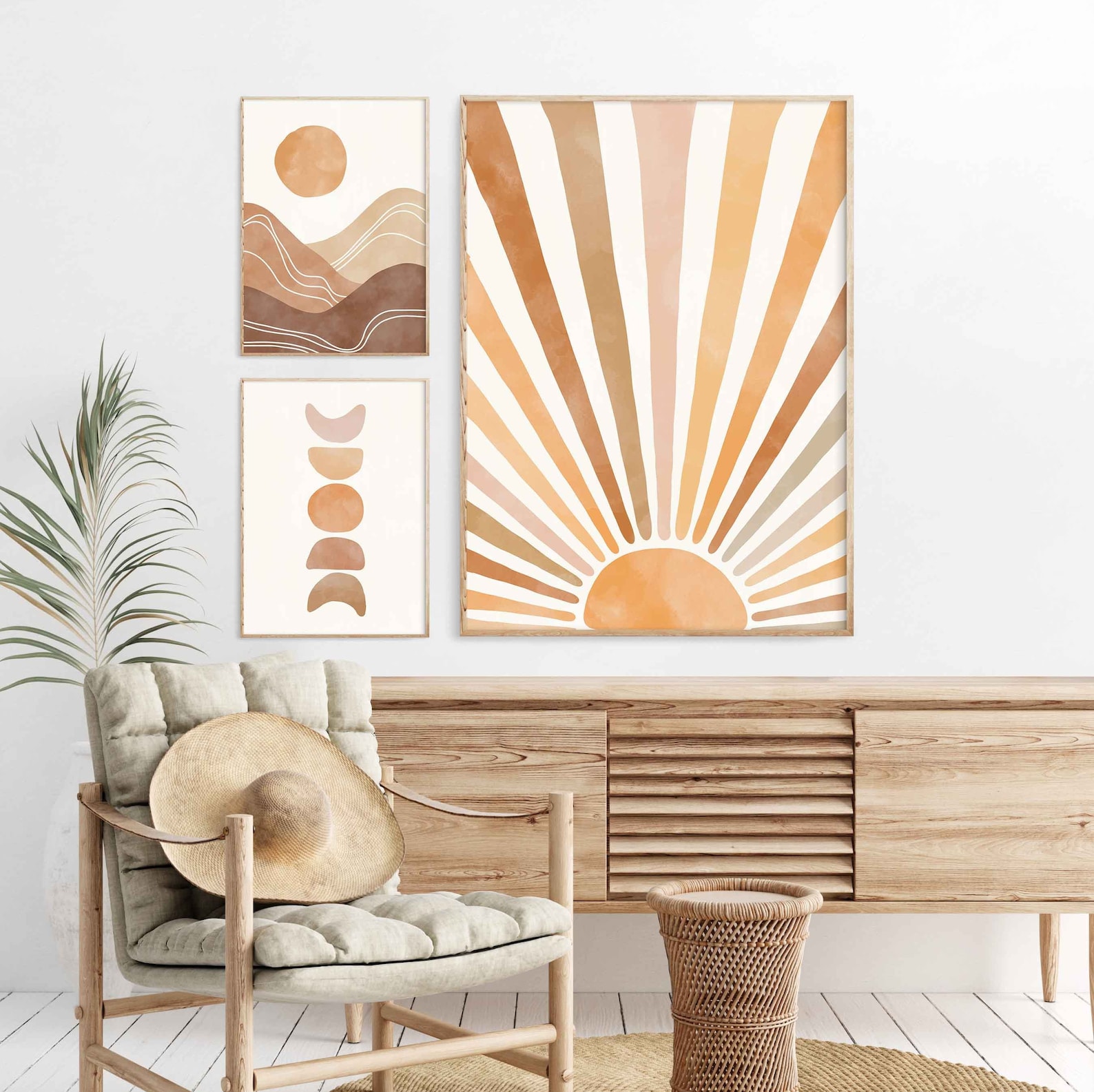 Boho Abstract Set of 3 Prints, Printable Wall Art, Boho Decor, Gallery ...