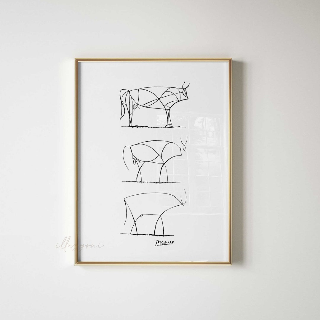 Picasso One Line Drawing, Abstract Deconstructed Bull, Printable Wall ...