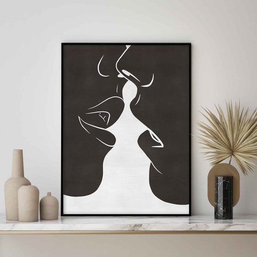 Intimate Art Couple Kiss Line Art Romantic Wall Art Romance Etsy