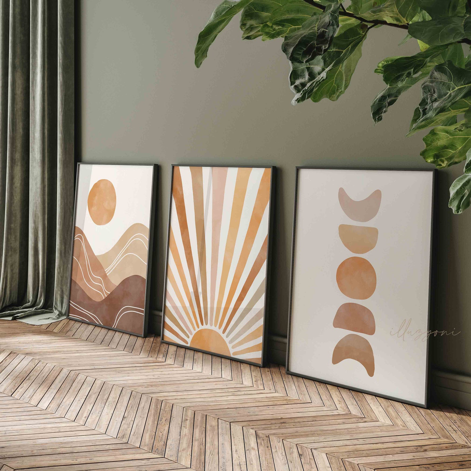 Boho Abstract Set of 3 Prints, Printable Wall Art, Boho Decor, Gallery ...