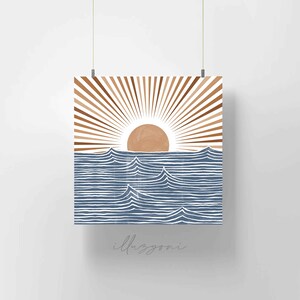 Square Boho Landscape Print Printable Wall Art Blue Ocean - Etsy