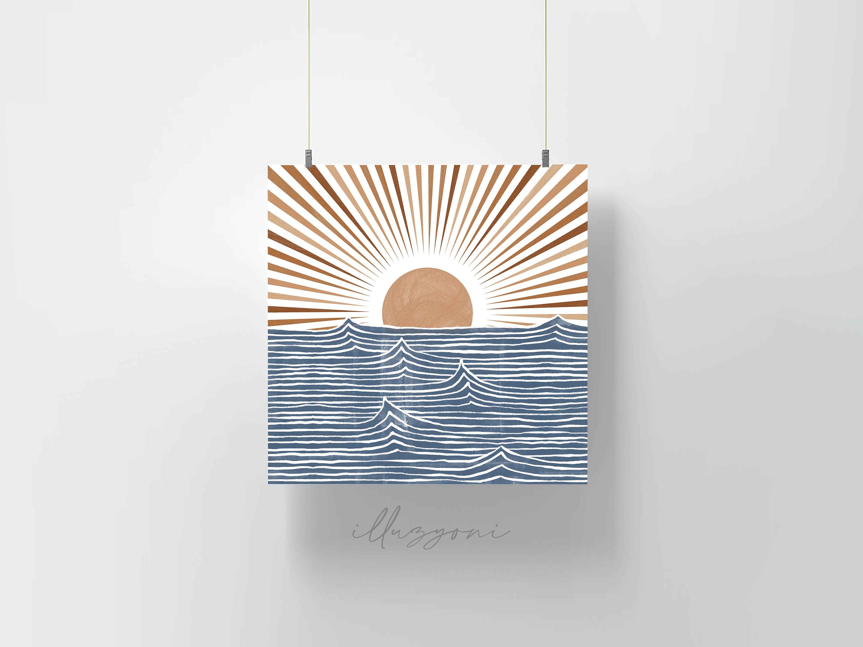 Square Boho Landscape Print Printable Wall Art Blue Ocean - Etsy