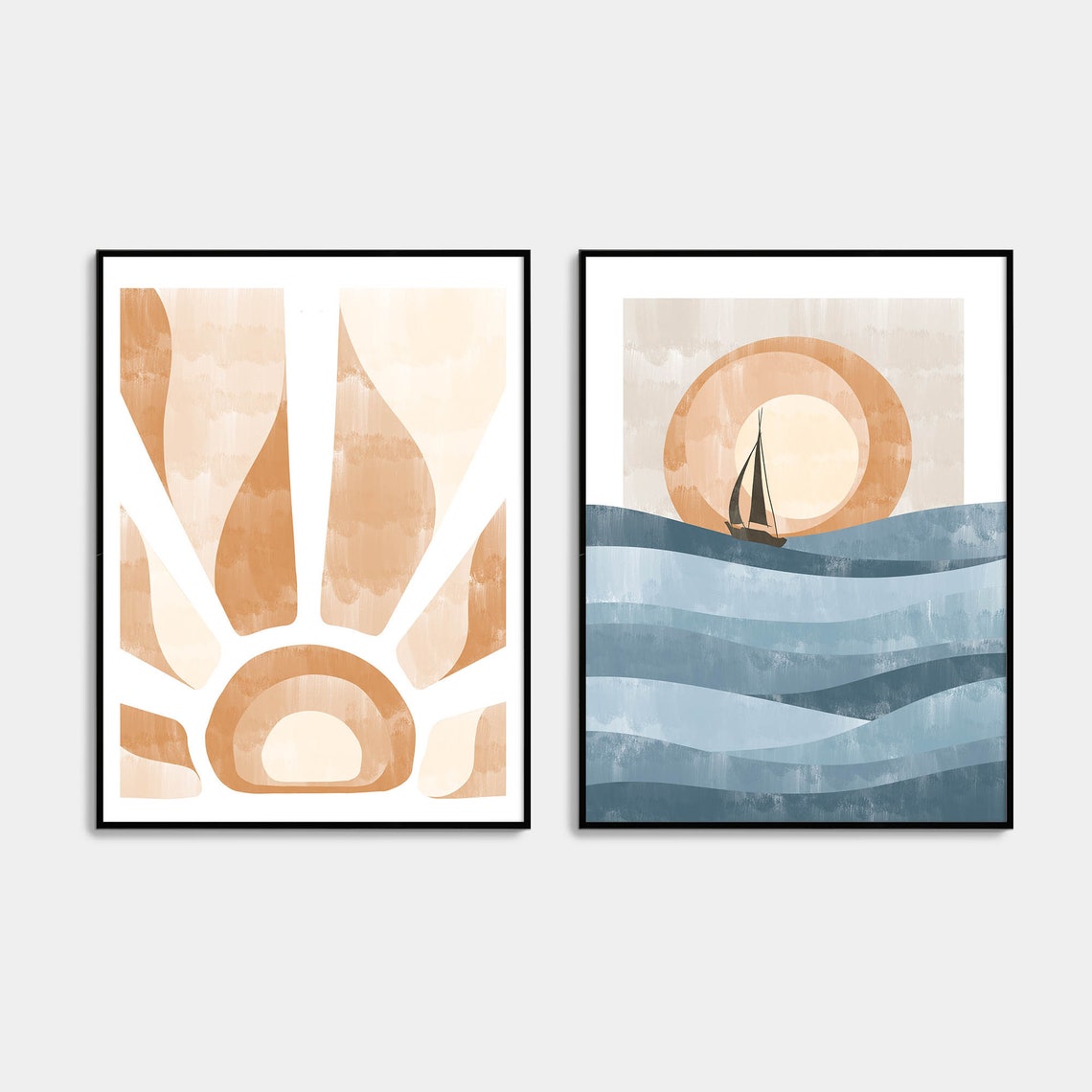 Boho Sun Print Abstract Set of 2 Print Printable Wall Art - Etsy
