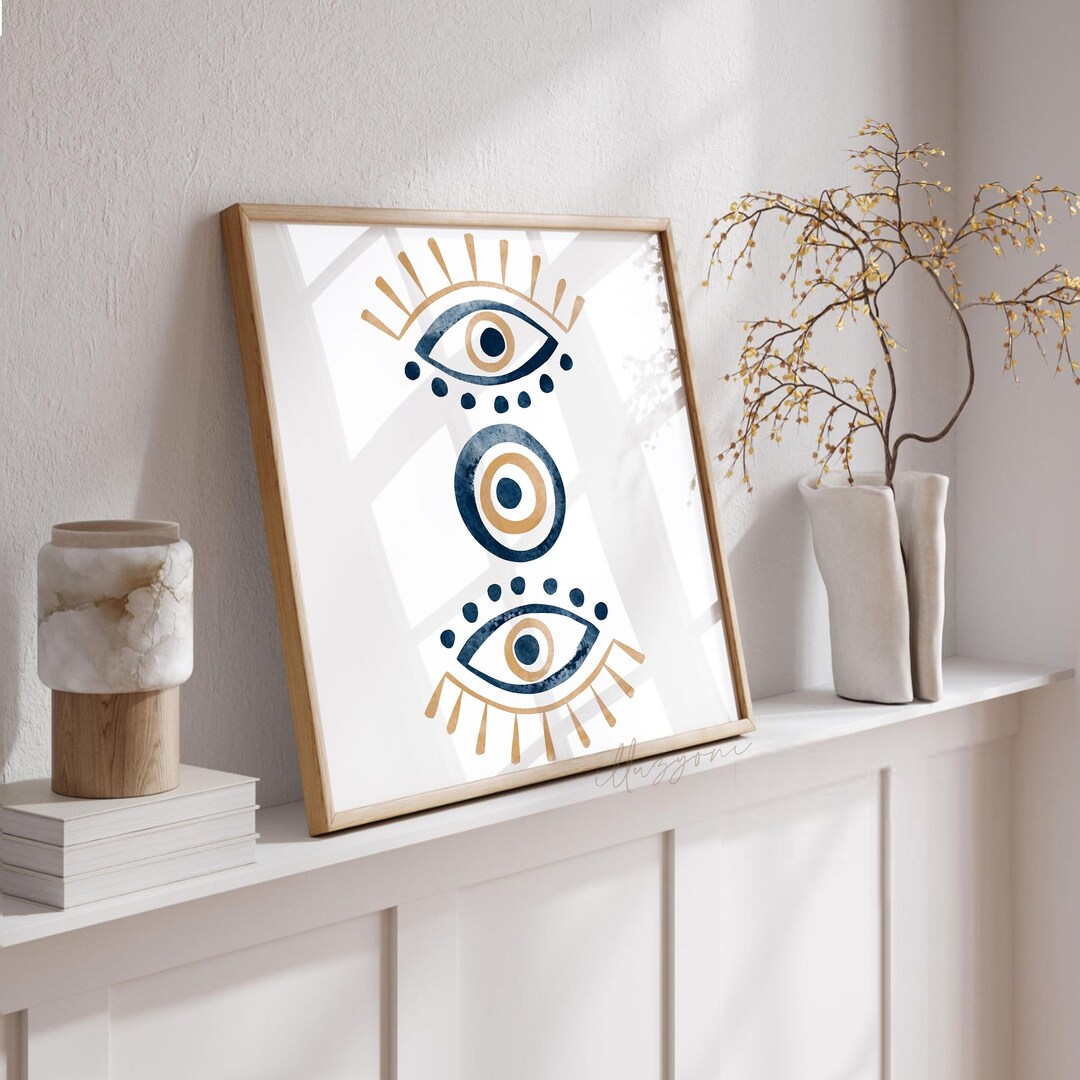 Evil Eye Poster, Traditional Blue Evil Eye, Printable Wall Art, Mid ...