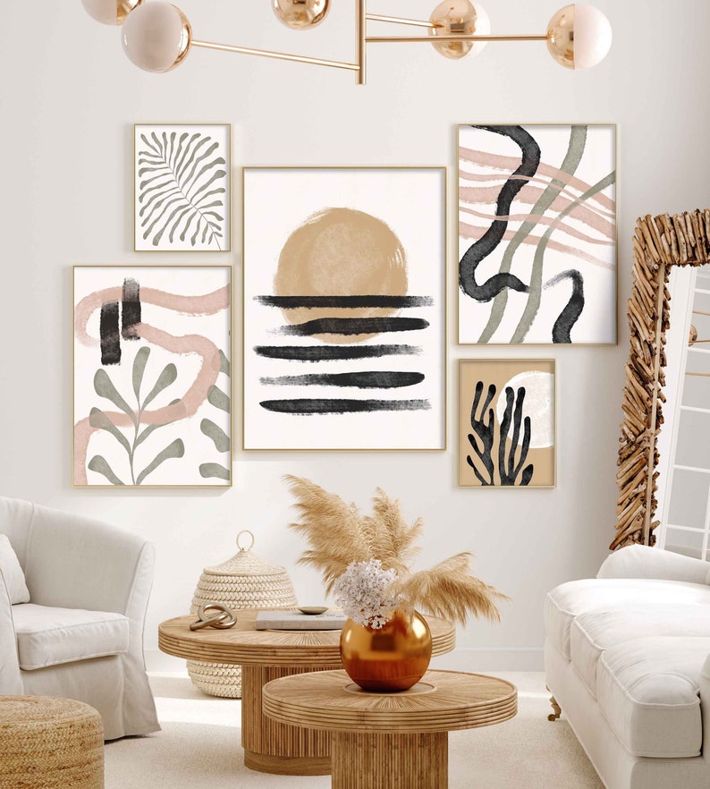 Boho Abstract Set of 5 Prints Printable Wall Art Boho Decor - Etsy