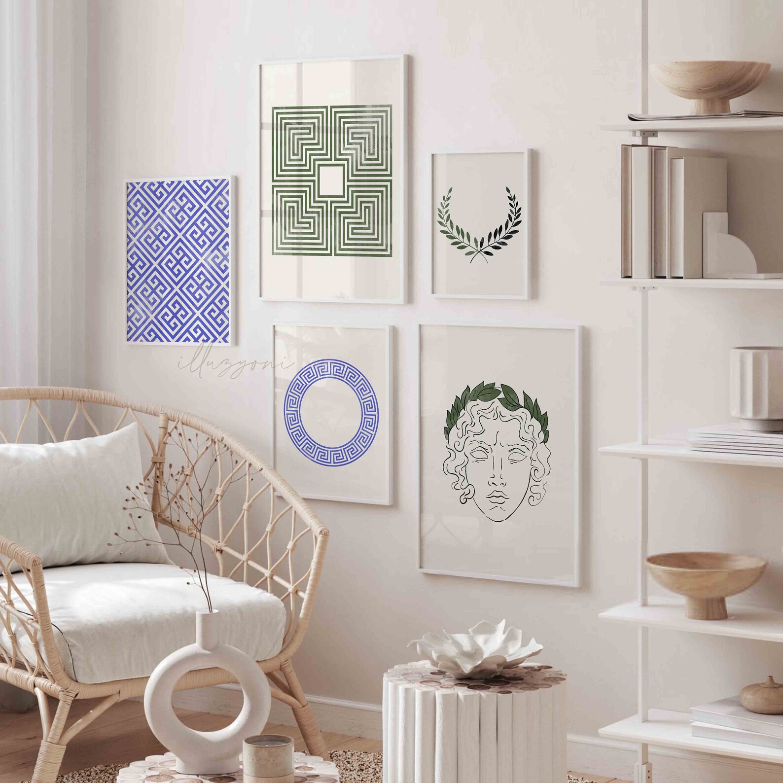 Minimal Greek Style Set of 5 Prints, Bust Statue, Printable Wall Art ...