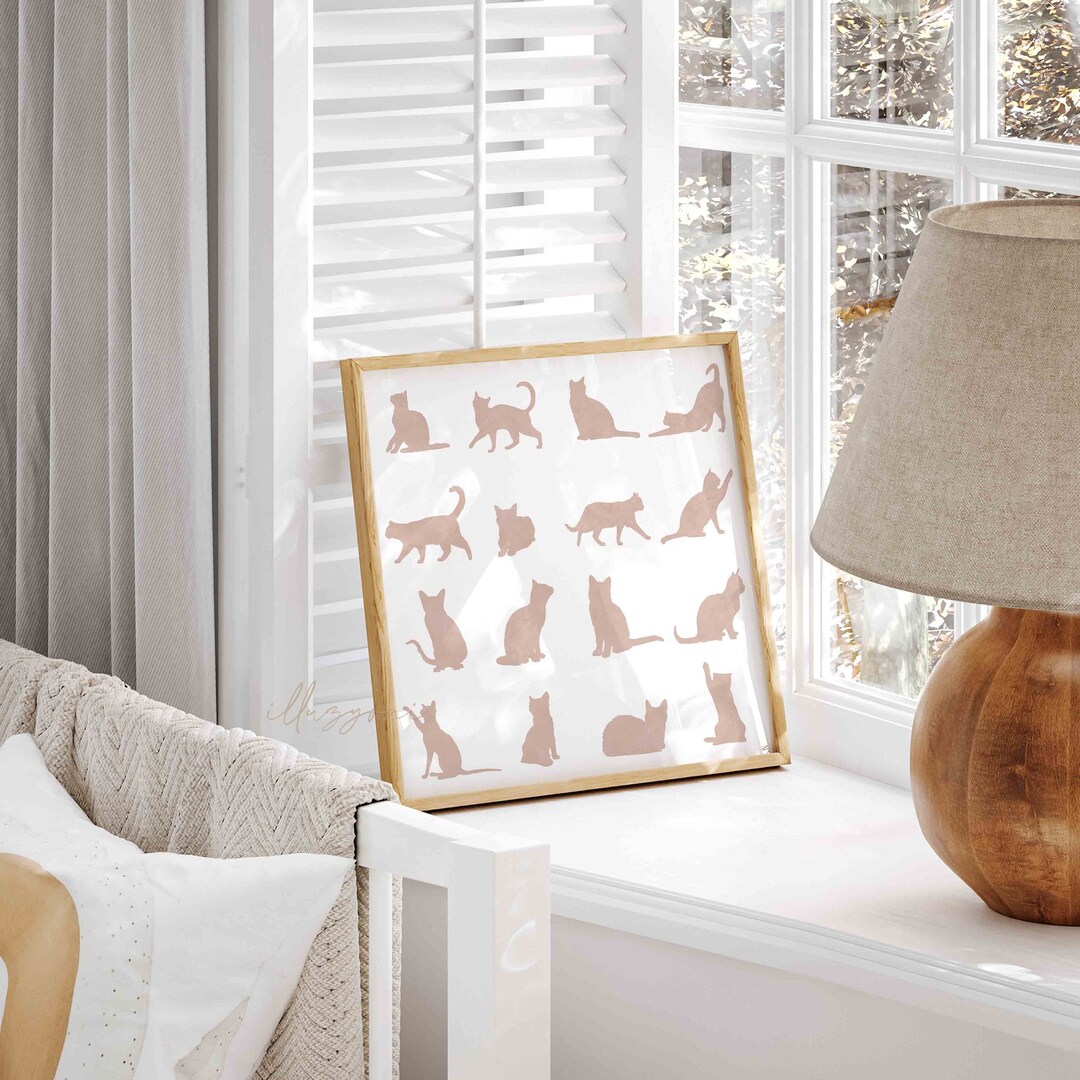 Minimal Pink Cat Print, Printable Wall Art, Living Room Decor, Nursery ...