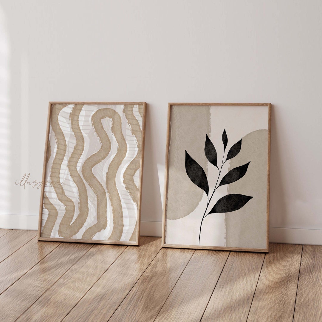 Boho 2er Set Drucke, botanischer Blattdruck, eine Linie Skizze, druckbare Wandkunst, moderne ...