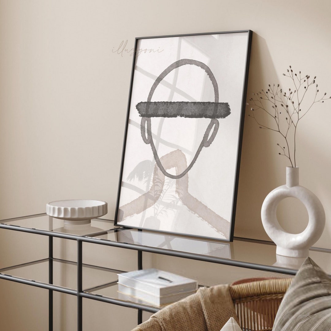 Abstract Head Drawing, Printable Wall Art, Minimal Museum Exhibition ...