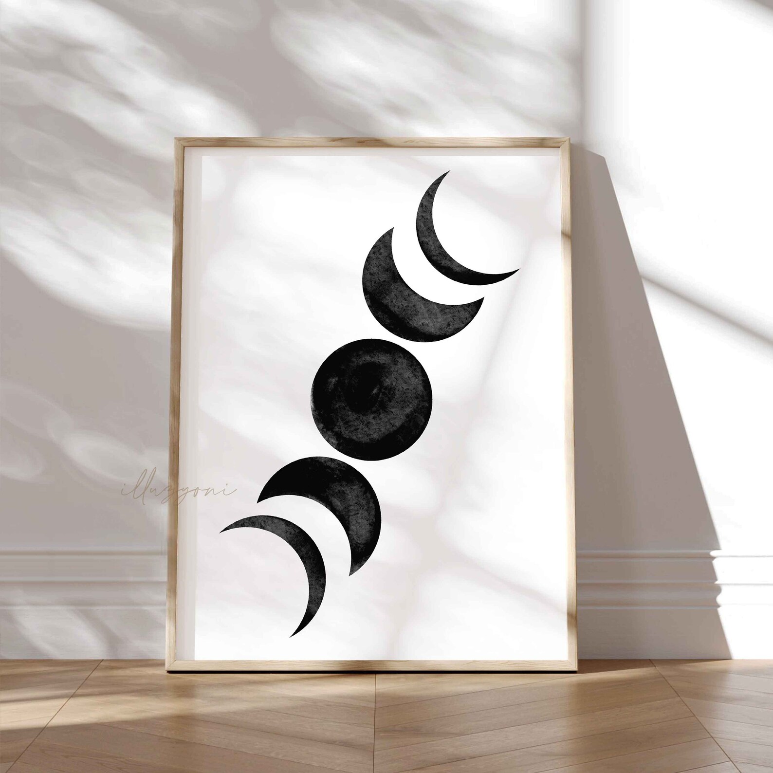 Boho Moon Drawing, Phases of the Moon, Printable Wall Art, Mid Century ...